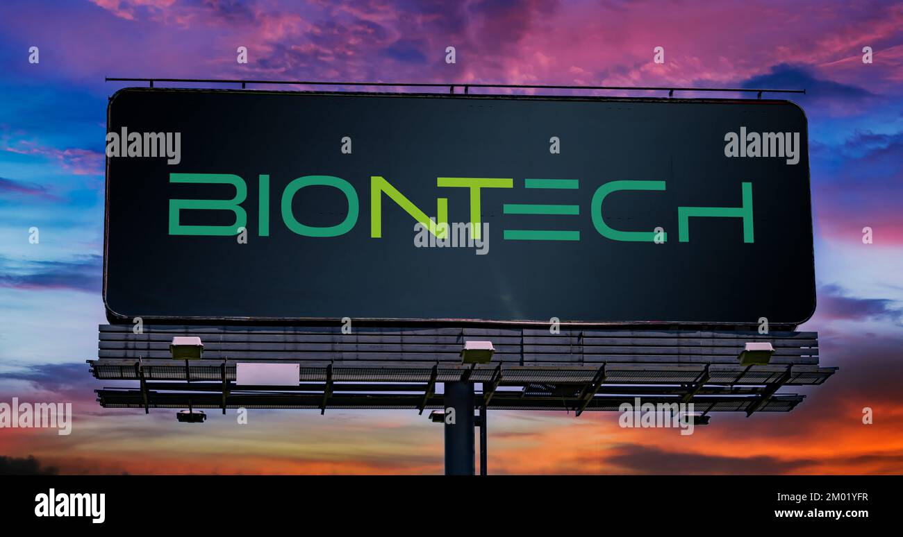 POZNAN, POL - OCT 28, 2022: Advertisement billboard displaying logo of ...