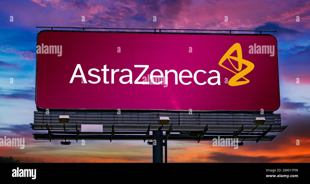 POZNAN, POL - OCT 28, 2022: Advertisement billboard displaying logo of ...