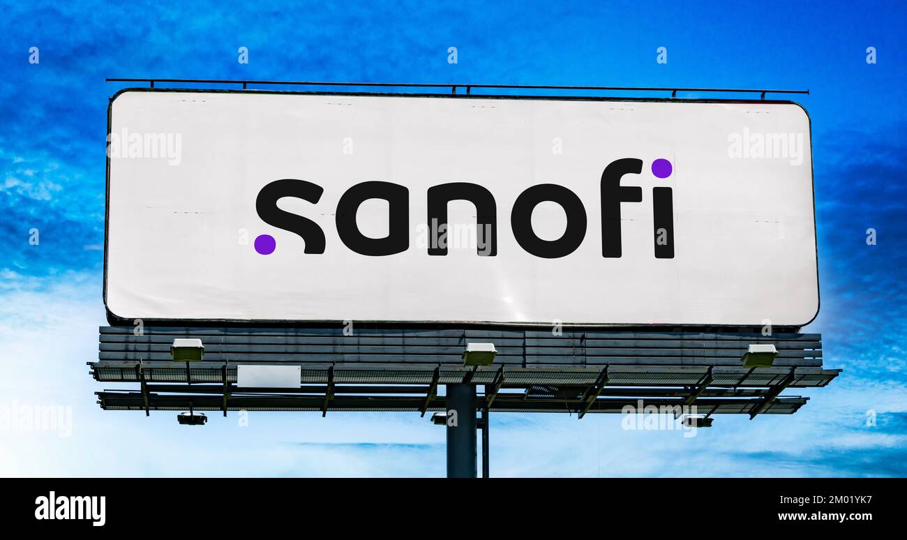 POZNAN, POL - OCT 28, 2022: Advertisement billboard displaying logo of ...