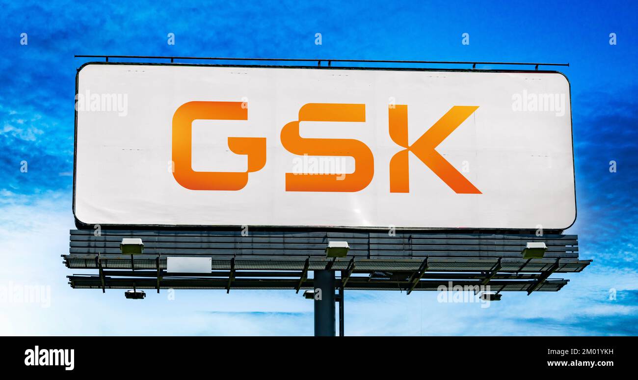 POZNAN, POL - OCT 28, 2022: Advertisement billboard displaying logo of ...