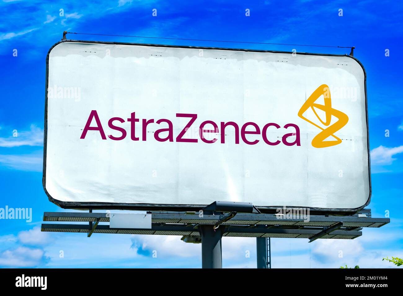 POZNAN, POL - OCT 28, 2022: Advertisement billboard displaying logo of ...