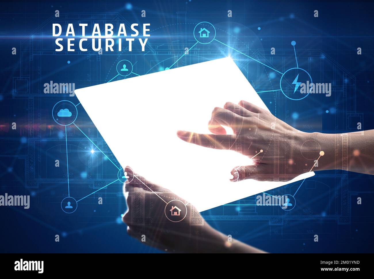 Holding futuristic tablet, security concept Stock Photo - Alamy