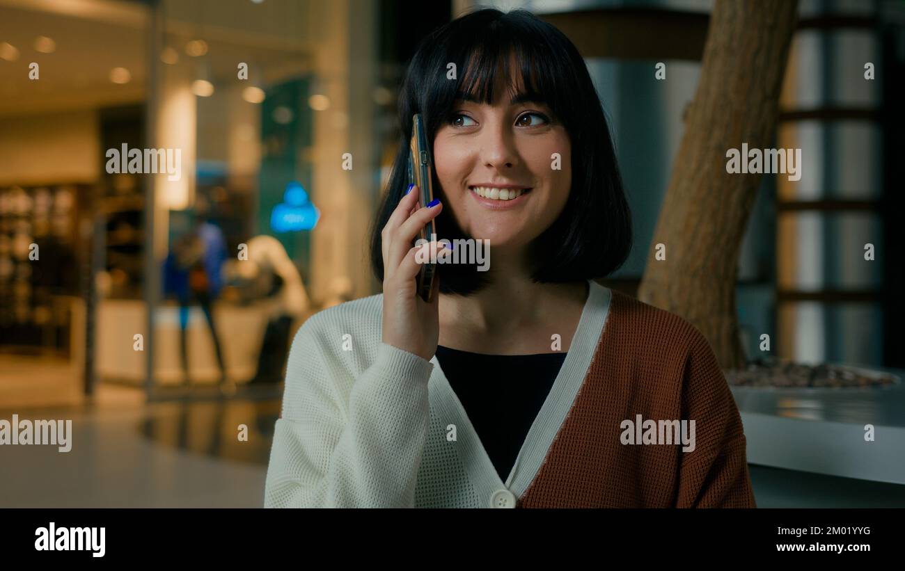 Woman happy talking phone lady speaking with smartphone smile female ...