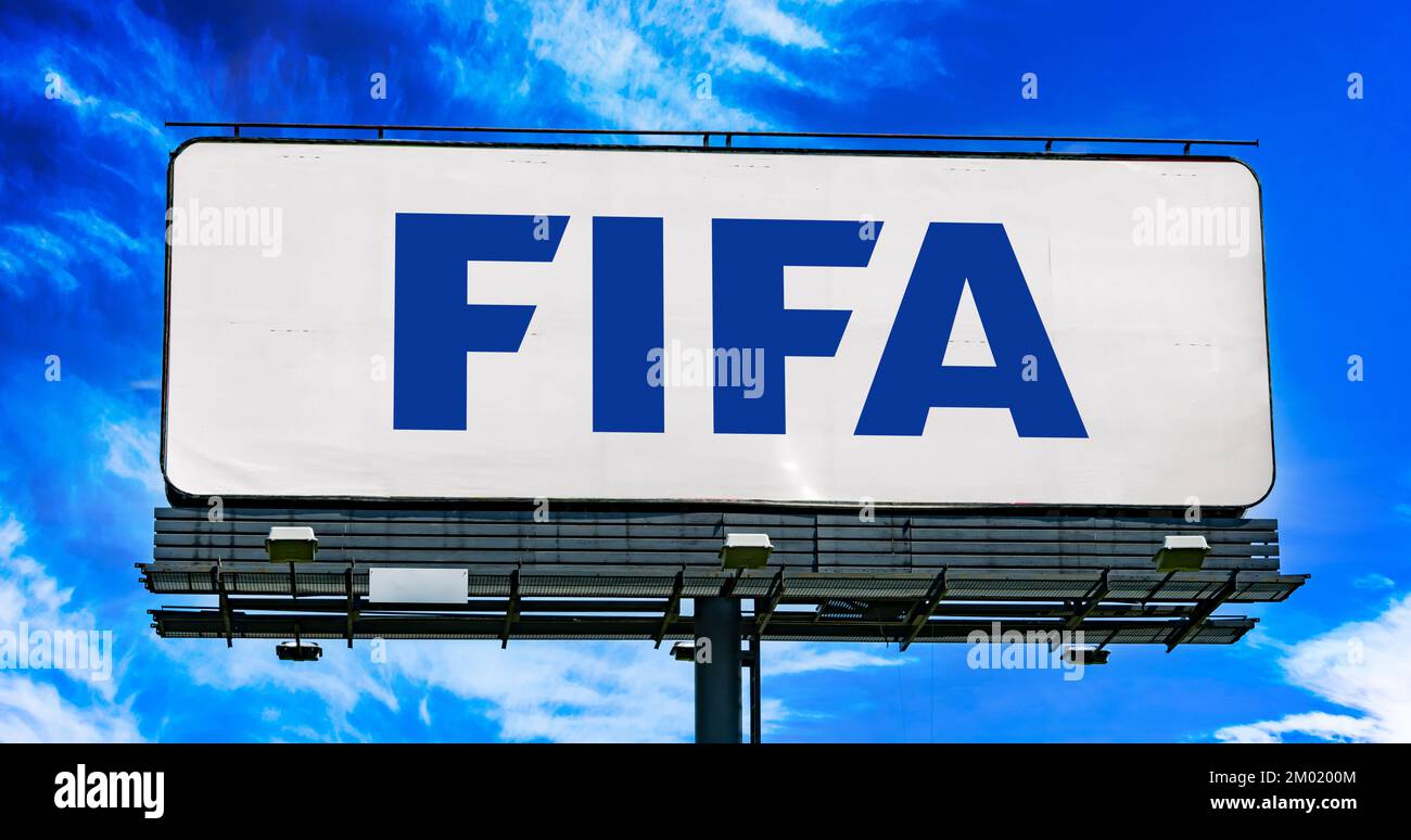 POZNAN, POL - NOV 22, 2022: Advertisement billboard displaying logo of ...