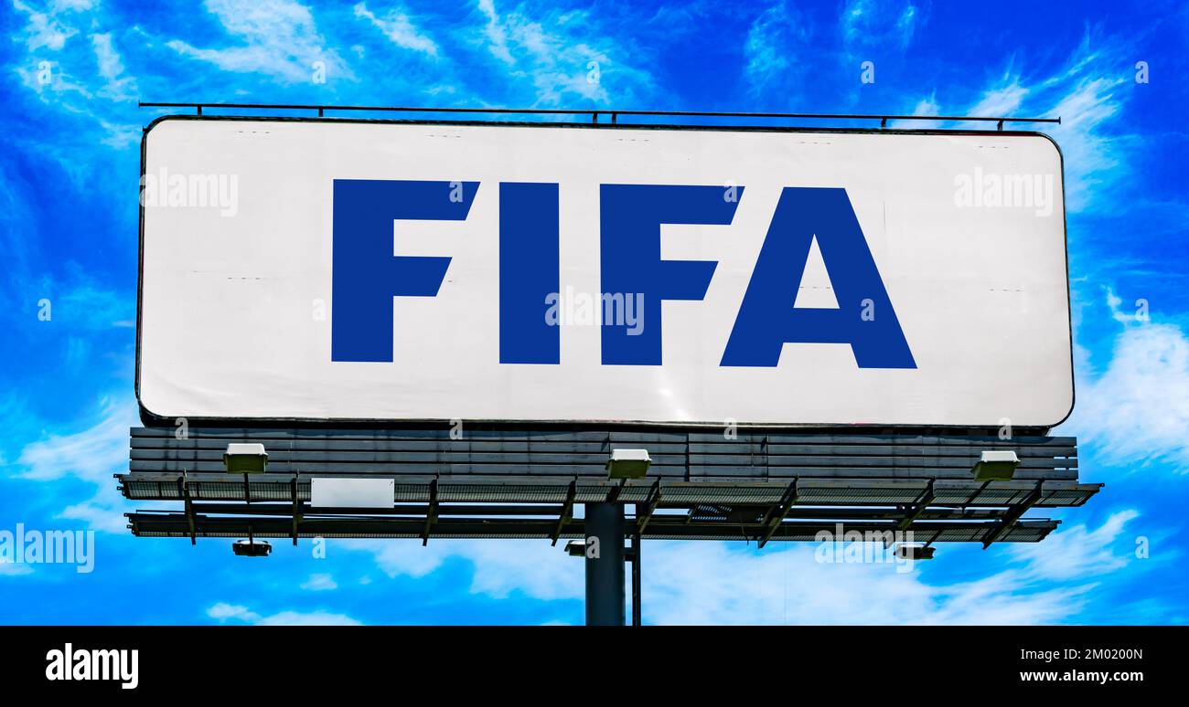 POZNAN, POL - NOV 22, 2022: Advertisement billboard displaying logo of ...