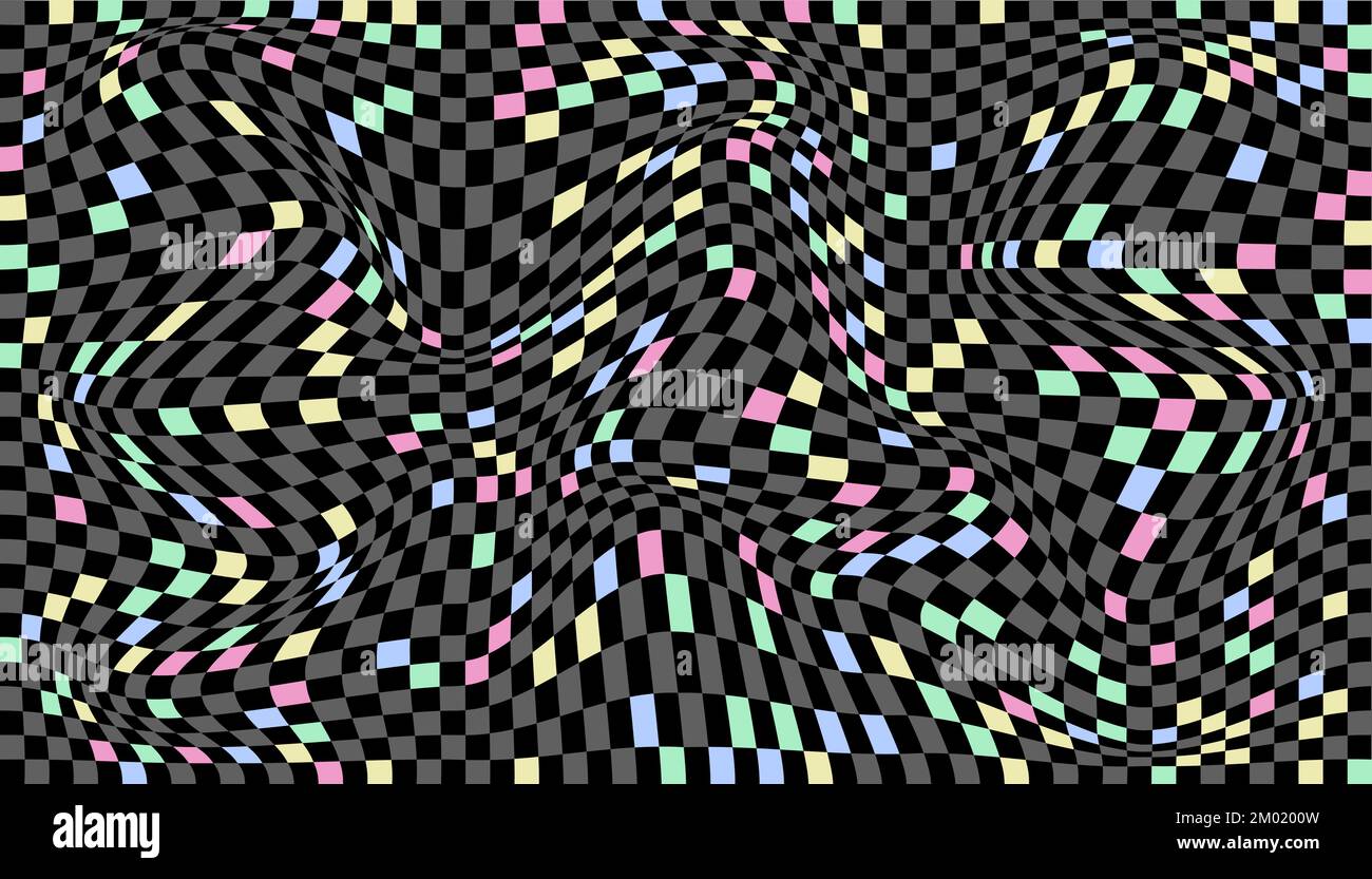 Checkered background with distorted squares. Abstract banner with ...