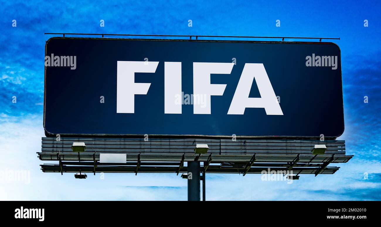 POZNAN, POL - NOV 22, 2022: Advertisement billboard displaying logo of ...