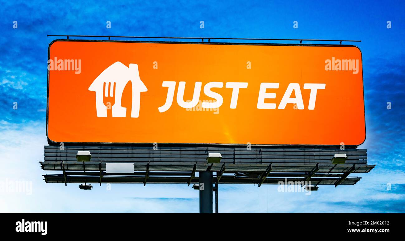 POZNAN, POL - NOV 23, 2022: Advertisement billboard displaying logo of ...