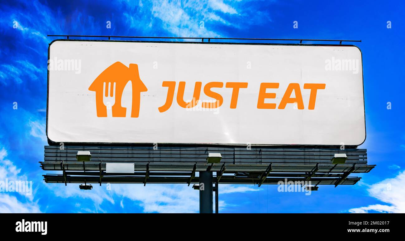 POZNAN, POL - NOV 23, 2022: Advertisement billboard displaying logo of ...