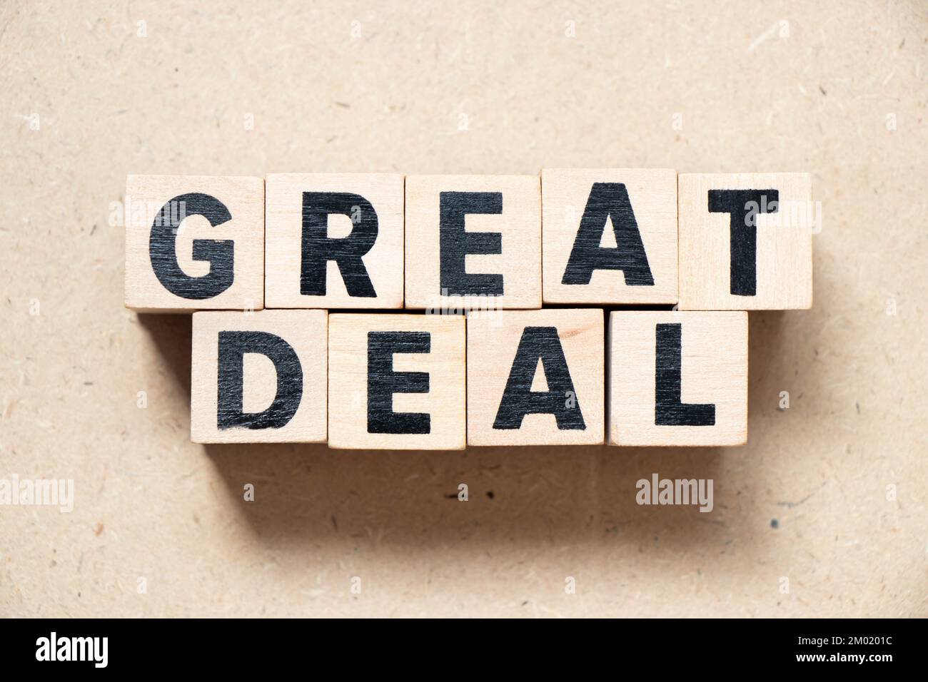 Alphabet letter block in word great deal on wood background Stock Photo ...
