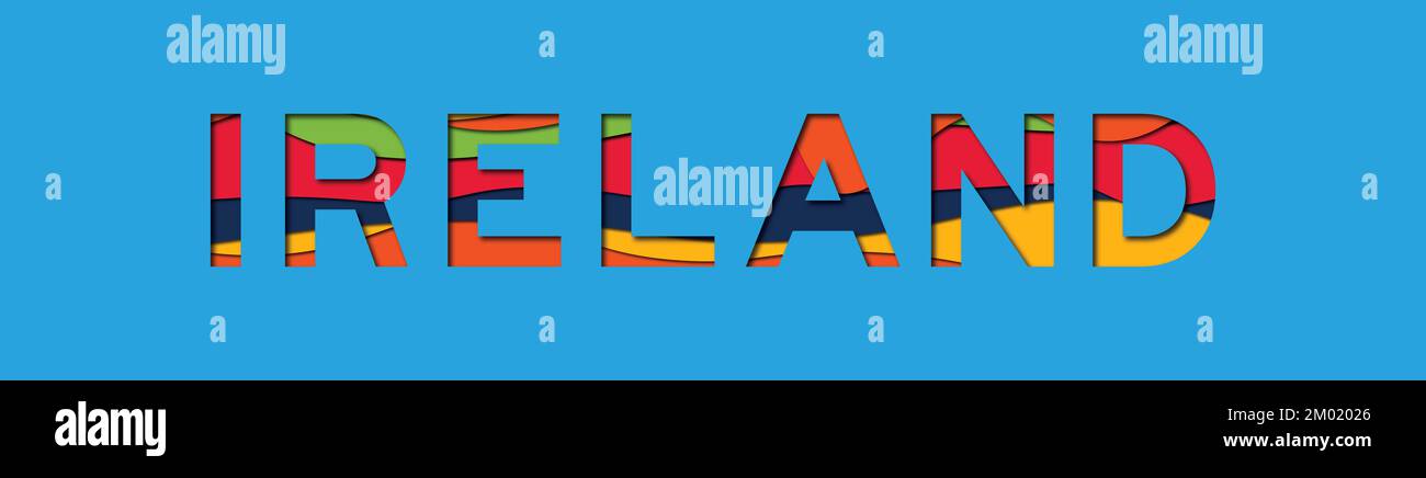 Letter with papercut style in word ireland on blue background Stock ...