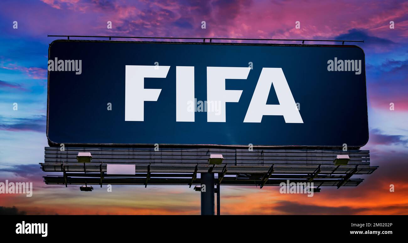 POZNAN, POL - NOV 22, 2022: Advertisement billboard displaying logo of ...