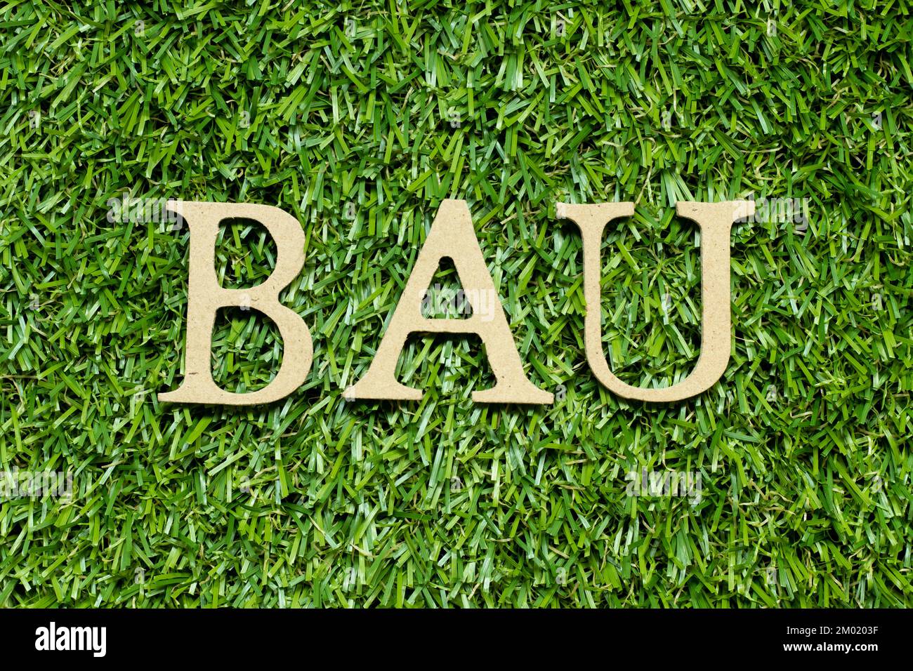 Wood alphabet letter in word BAU (abbreviation of business as usual) on ...