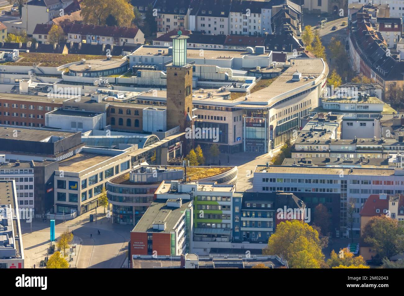 Aerial view, city, downtown view with Volme Gallery and city hall tower ...