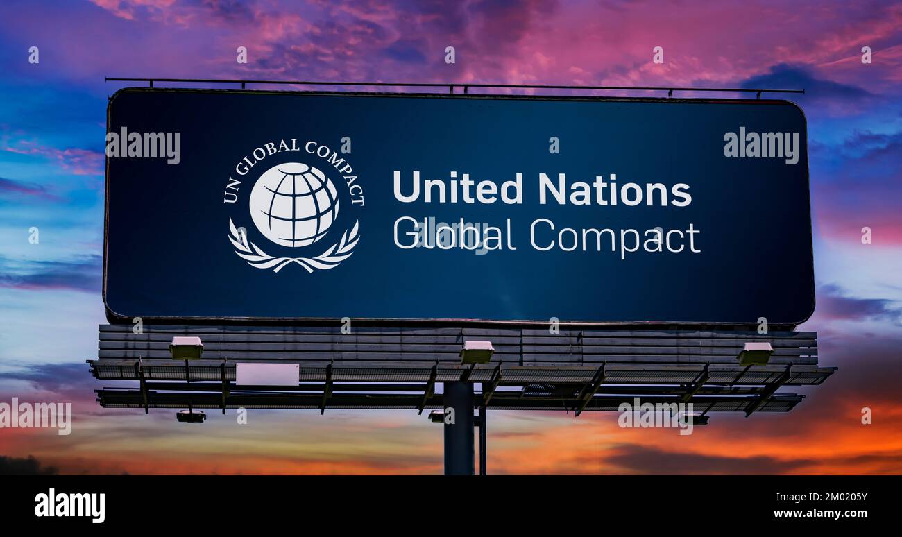 POZNAN, POL - NOV 22, 2022: Advertisement billboard displaying logo of ...