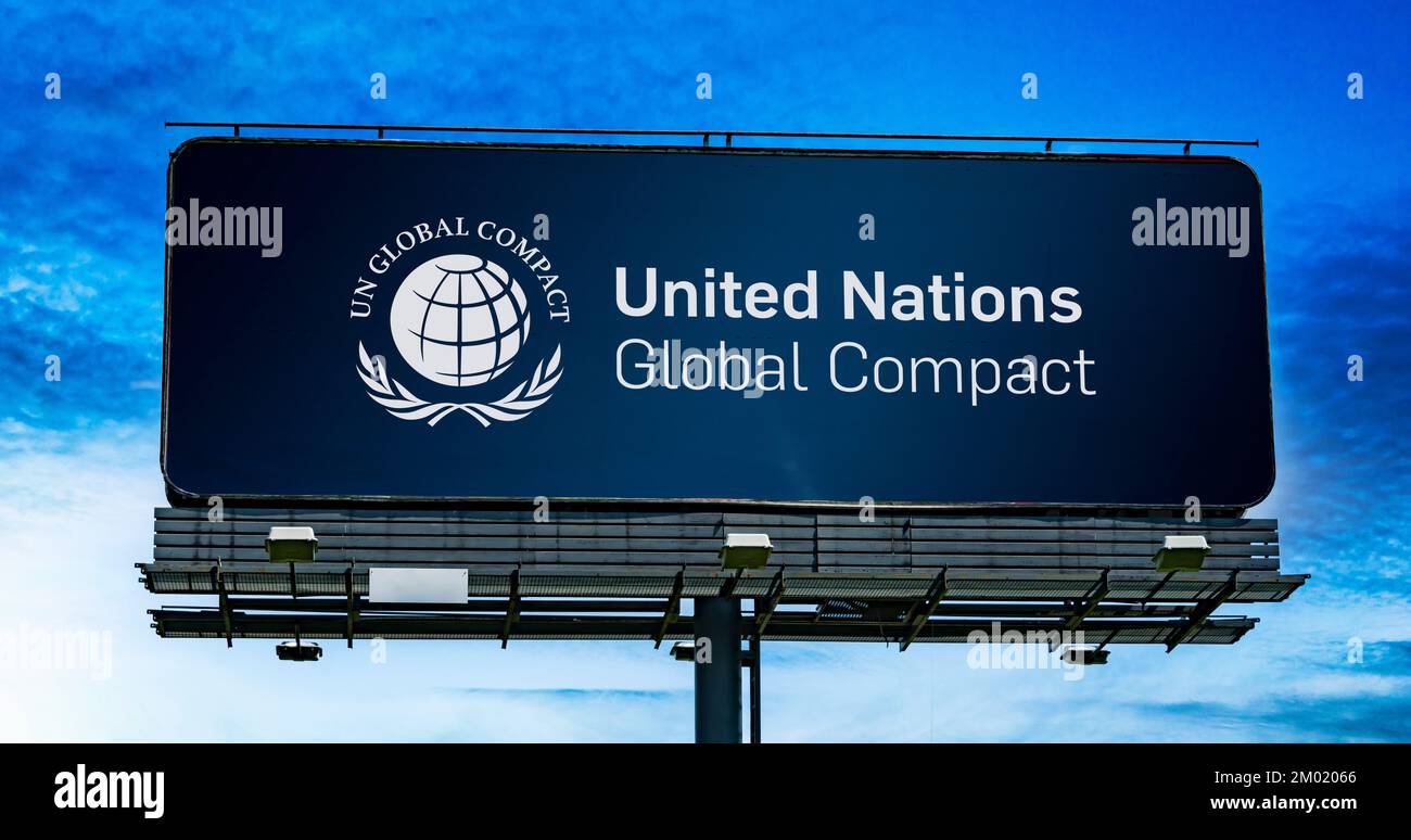 POZNAN, POL - NOV 22, 2022: Advertisement billboard displaying logo of ...