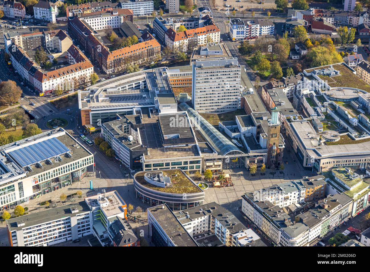 Aerial view, city, downtown view with Volme Gallery and city hall tower ...