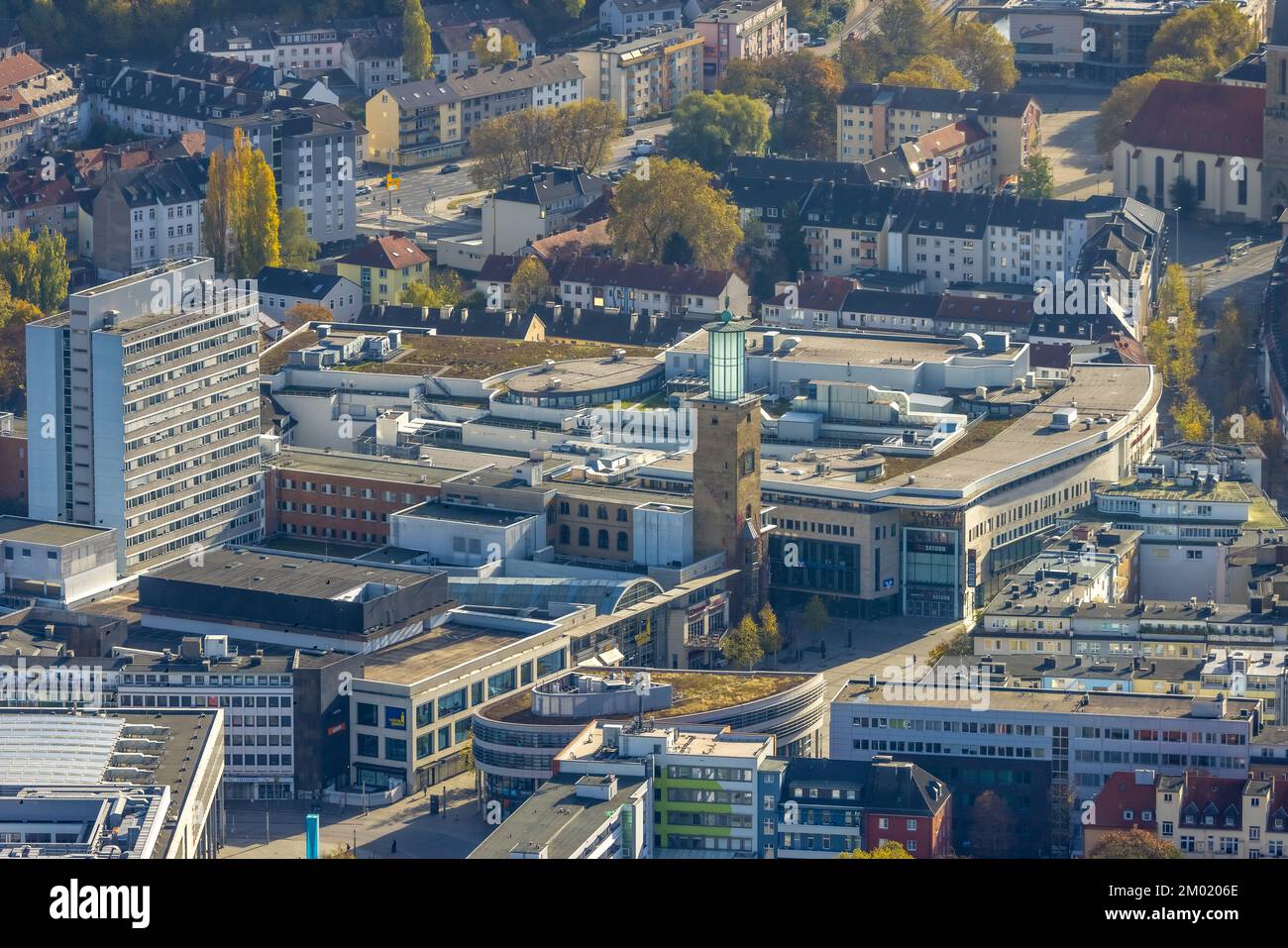 Aerial view, city, downtown view with Volme Gallery and city hall tower ...