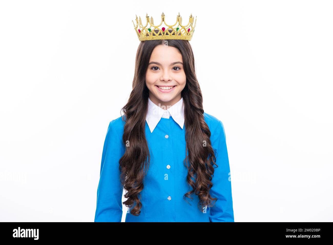 Portrait of ambitious teenage girl with crown, feeling princess ...