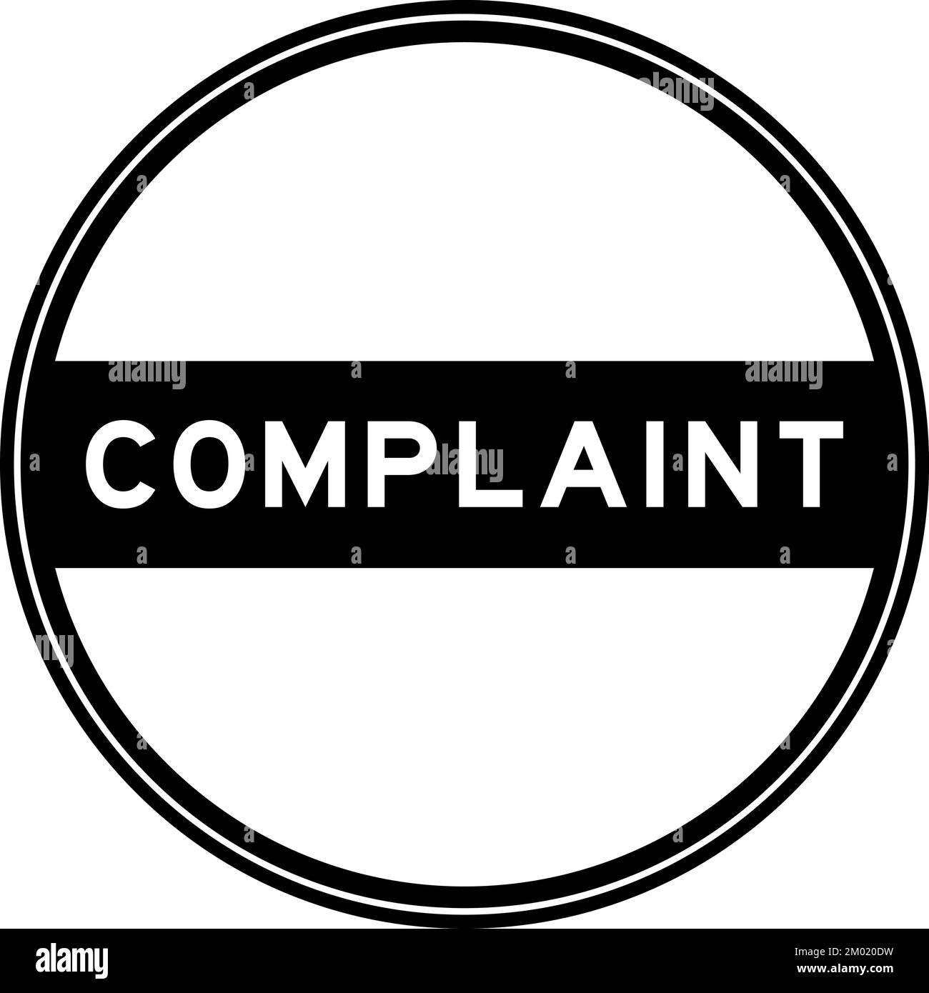 Black color round seal sticker in word complaint on white background ...
