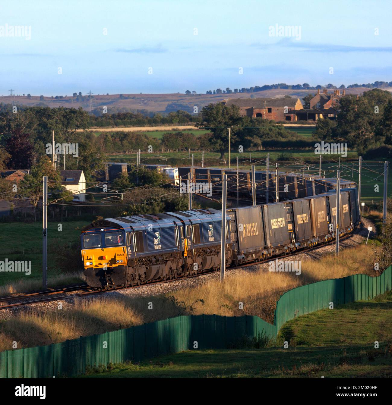 2 Direct rail Services class 66 diesel locomotives hauling an ...