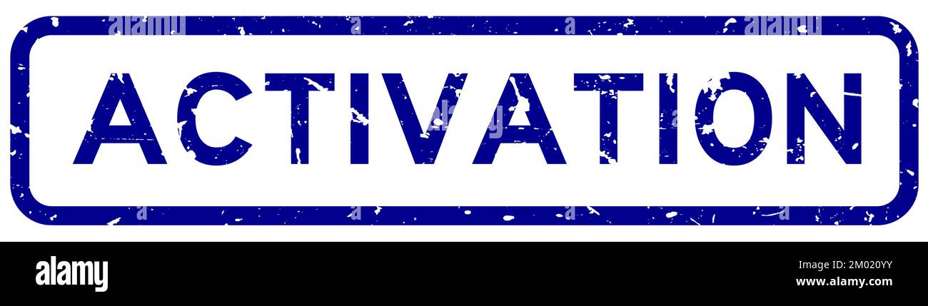 Grunge blue activation word square rubber seal stamp on white ...