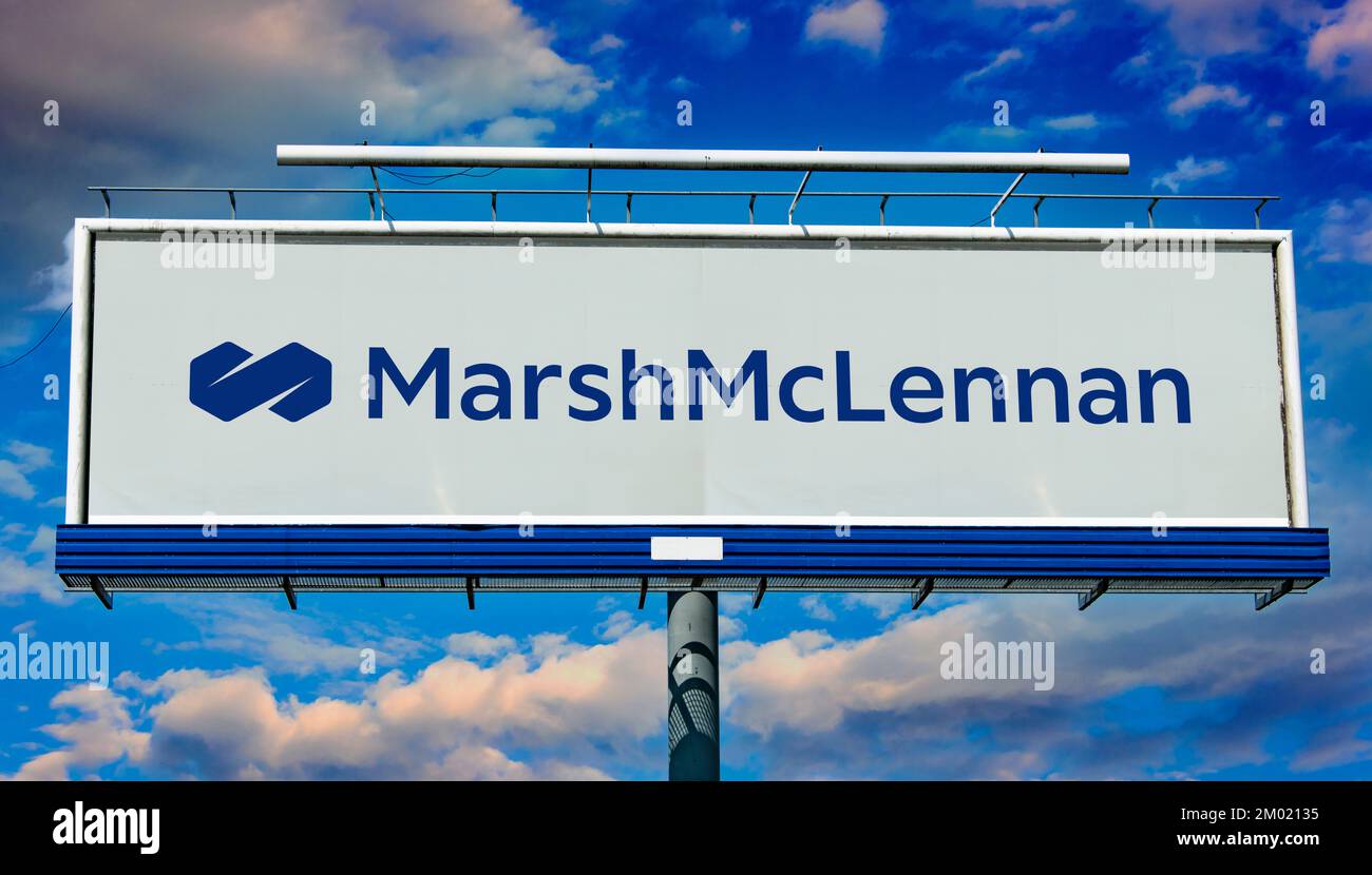 POZNAN, POL - SEP 13, 2022: Advertisement billboard displaying logo of ...