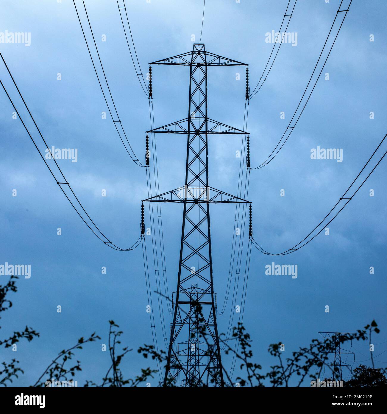 Close up of pylon with overcast sky UK Stock Photo - Alamy