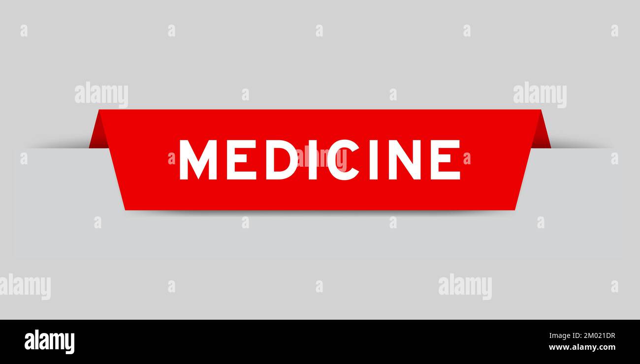 Red color inserted label with word medicine on gray background Stock ...