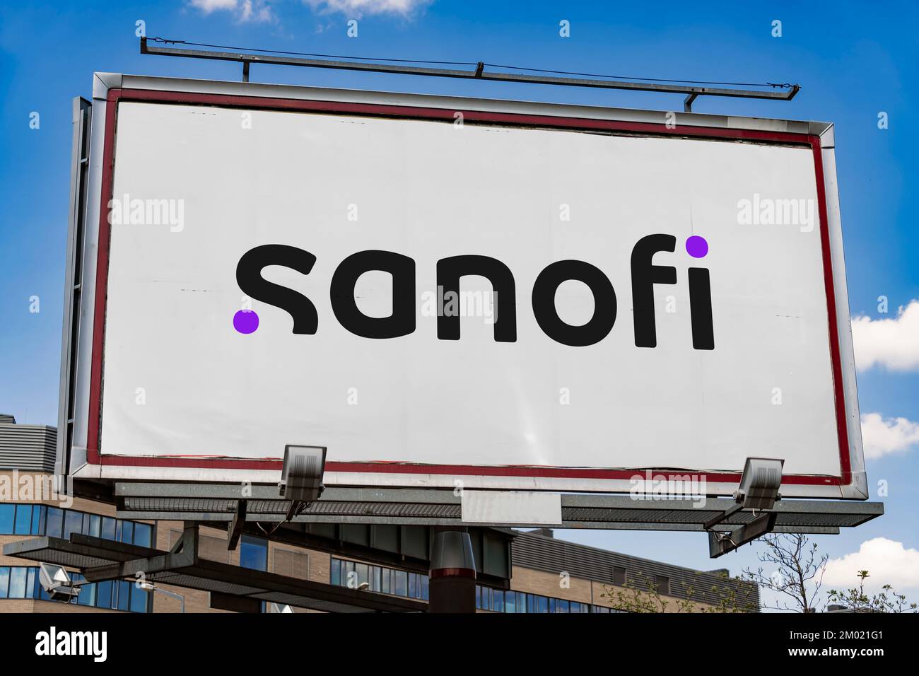 POZNAN, POL - OCT 28, 2022: Advertisement billboard displaying logo of ...