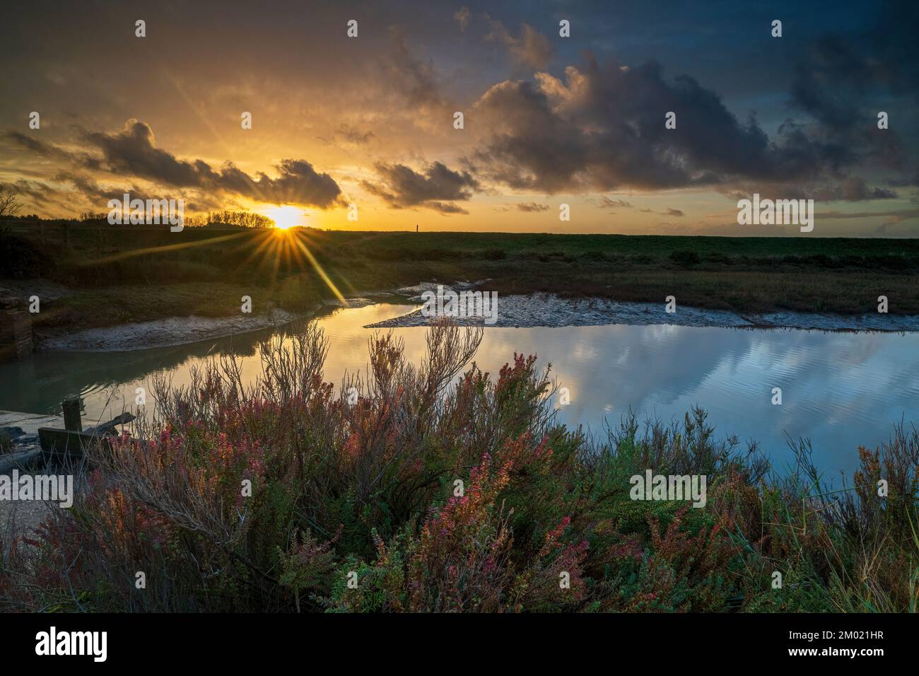 Thornham marshes and creek at sunset, Thornham, Norfolk, England, Uk ...
