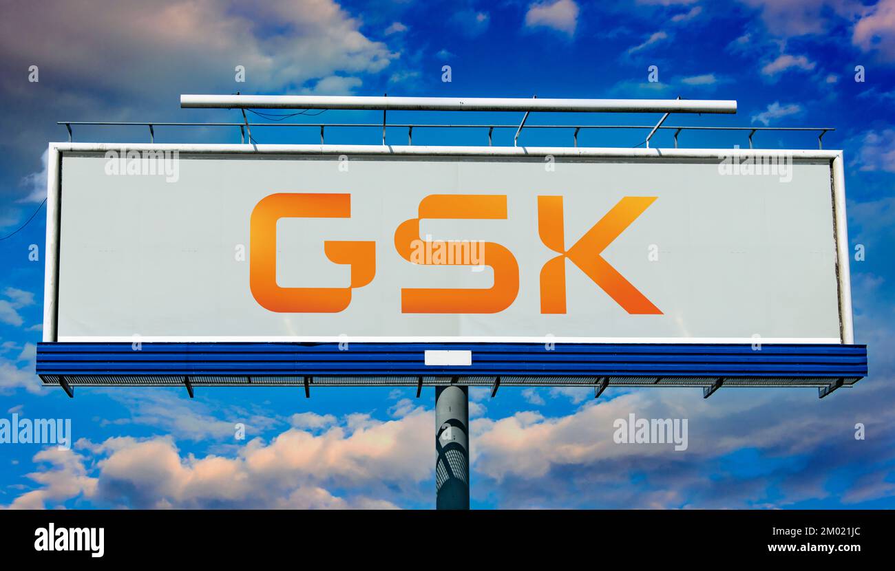 POZNAN, POL - OCT 28, 2022: Advertisement billboard displaying logo of ...