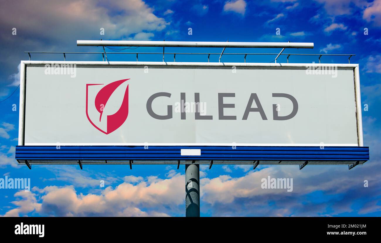 POZNAN, POL - OCT 28, 2022: Advertisement billboard displaying logo of ...