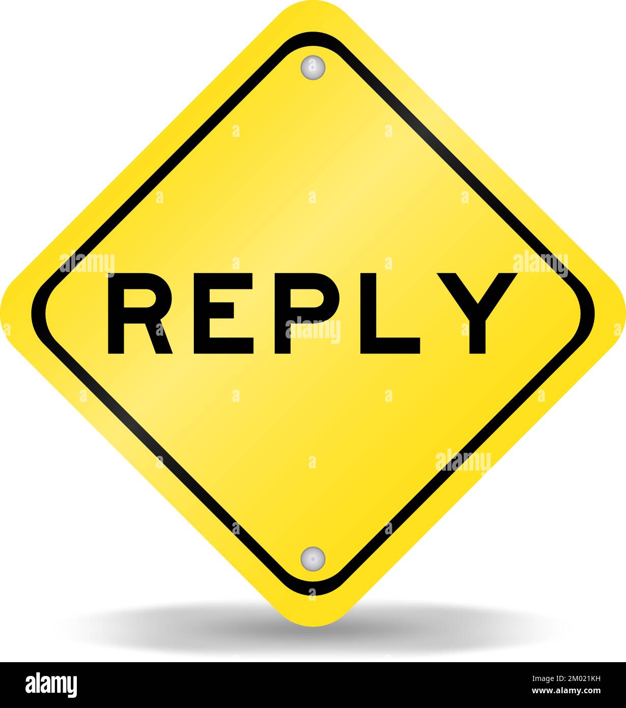 Yellow color transportation sign with word reply on white background ...