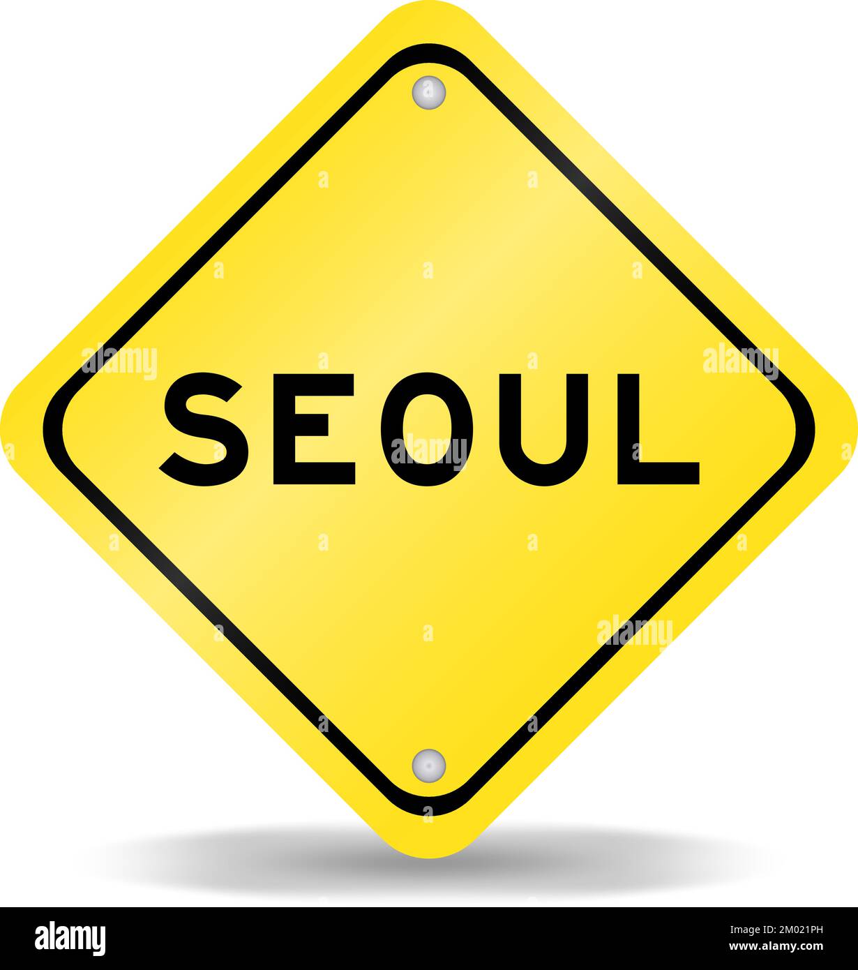 Yellow color transportation sign with word seoul on white background ...