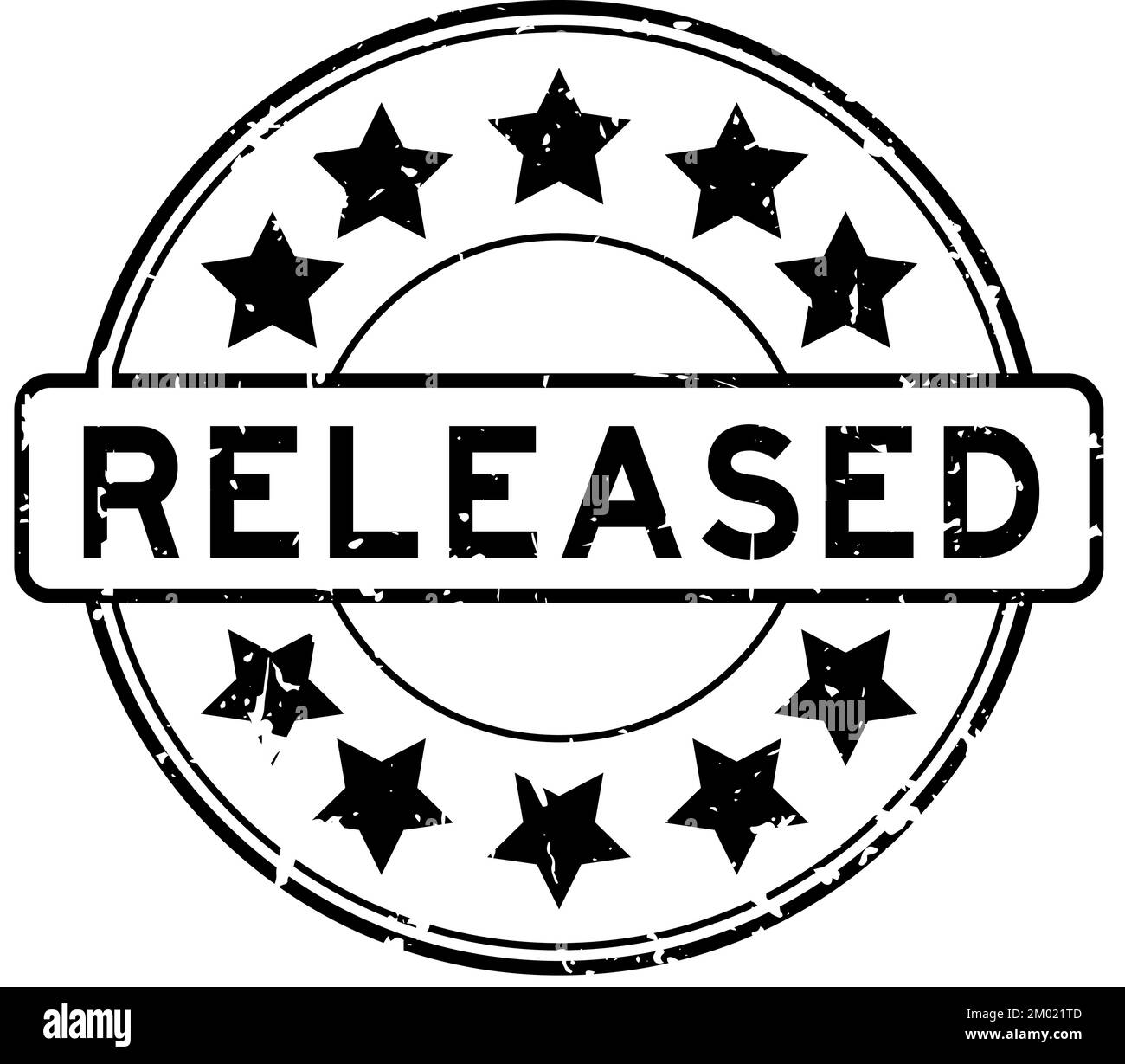 Grunge black released word with star icon round rubber seal stamp on ...