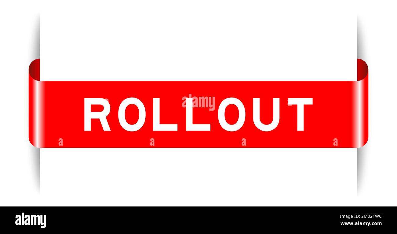 Red color inserted label banner with word rollout on white background ...