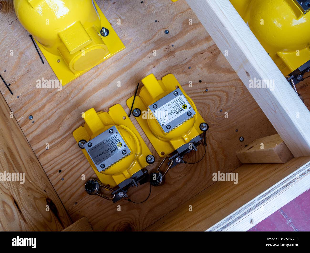 Radiation warning sign on the nameplate the mechanical container of ...