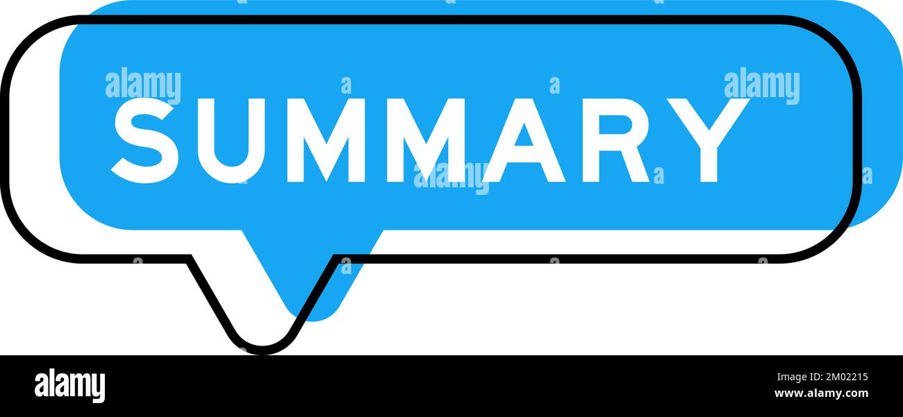Speech banner and blue shade with word summary on white background ...