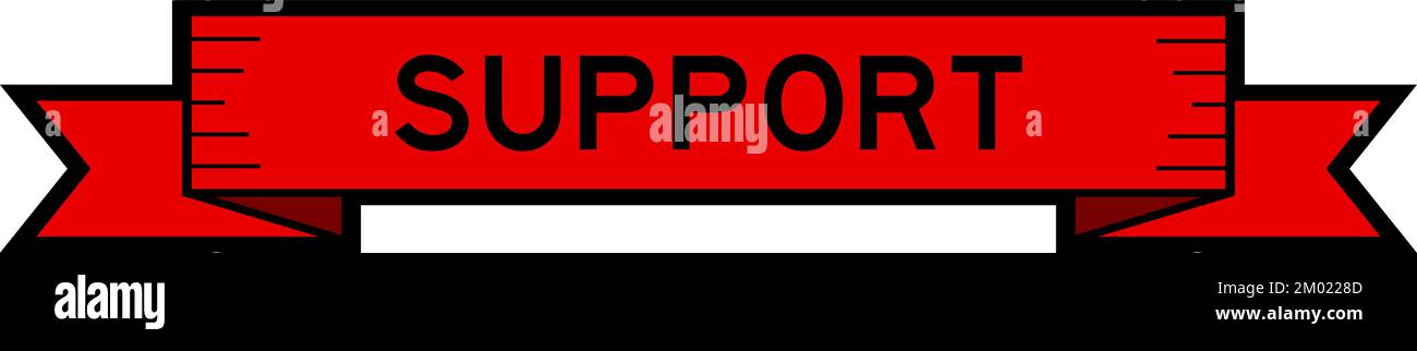 Ribbon label banner with word support in red color on white background ...