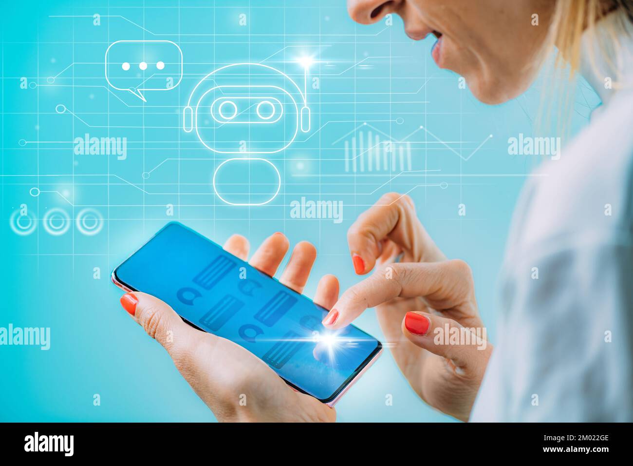 Customer using a chatbot on a smartphone Stock Photo - Alamy