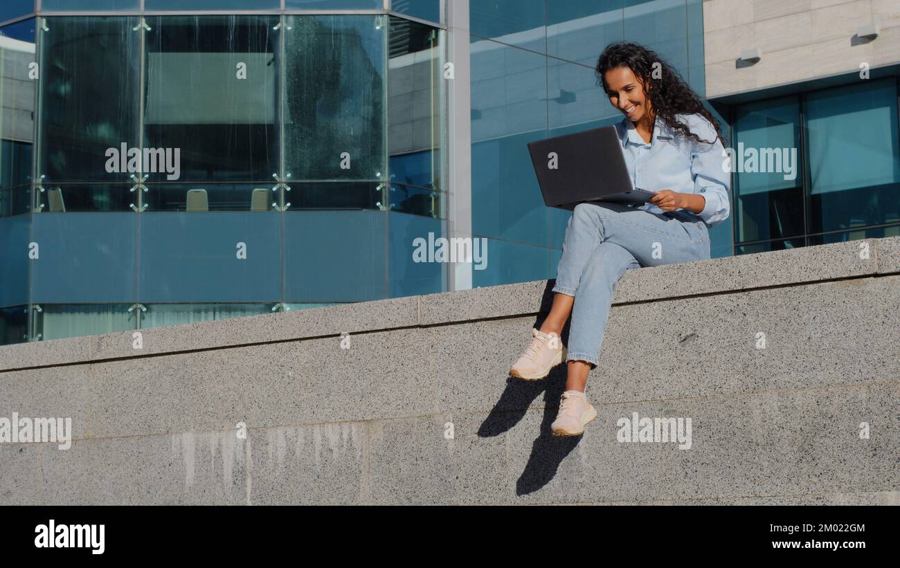 Happy joyful carefree girl student female businesswoman entrepreneur ...