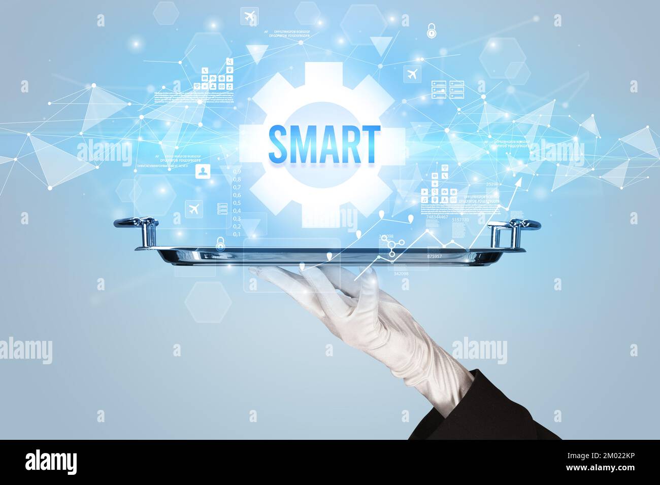 Waiter serving new technology concept Stock Photo - Alamy