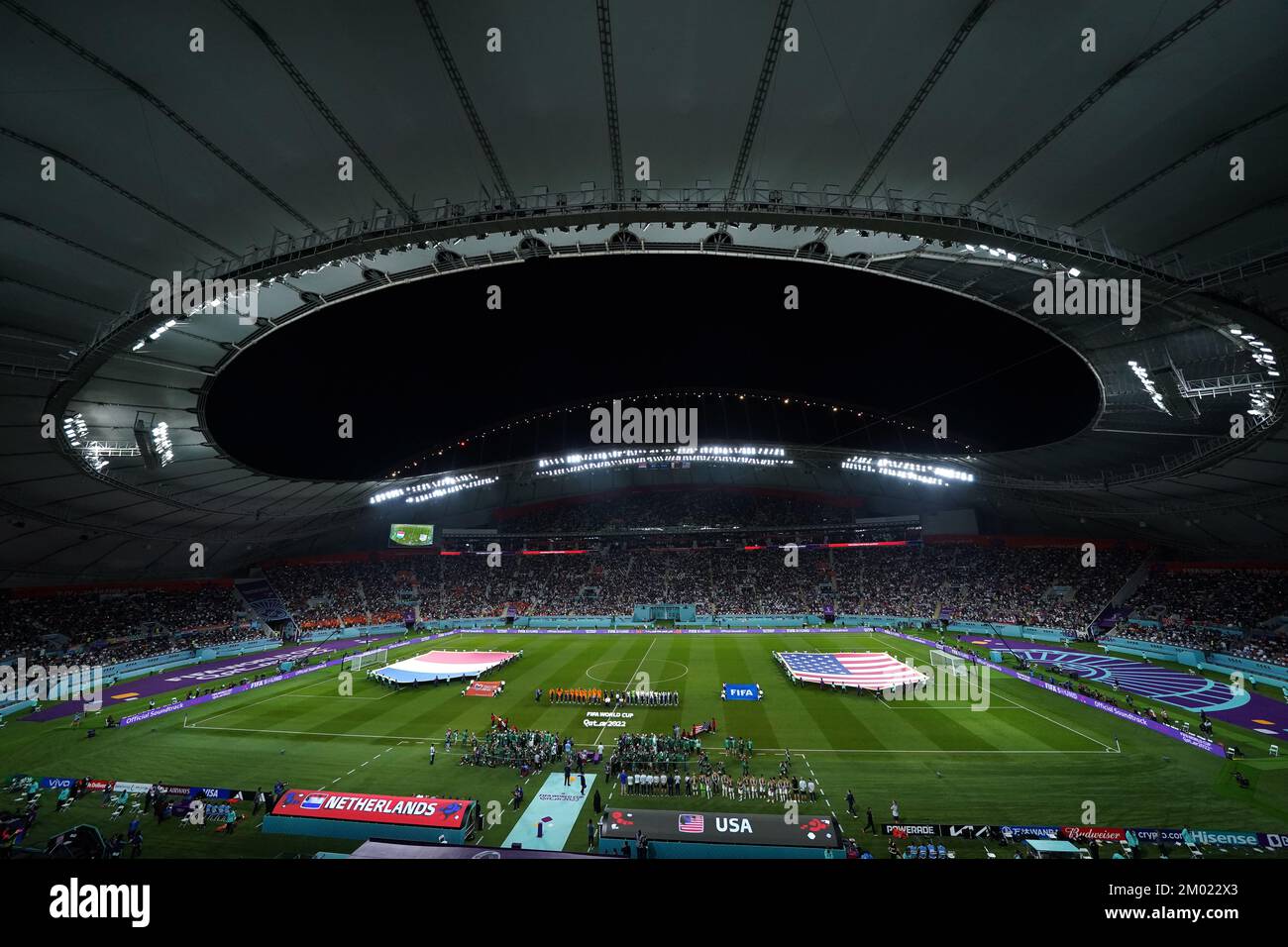 A view inside the stadium as the teams line up before the FIFA World ...