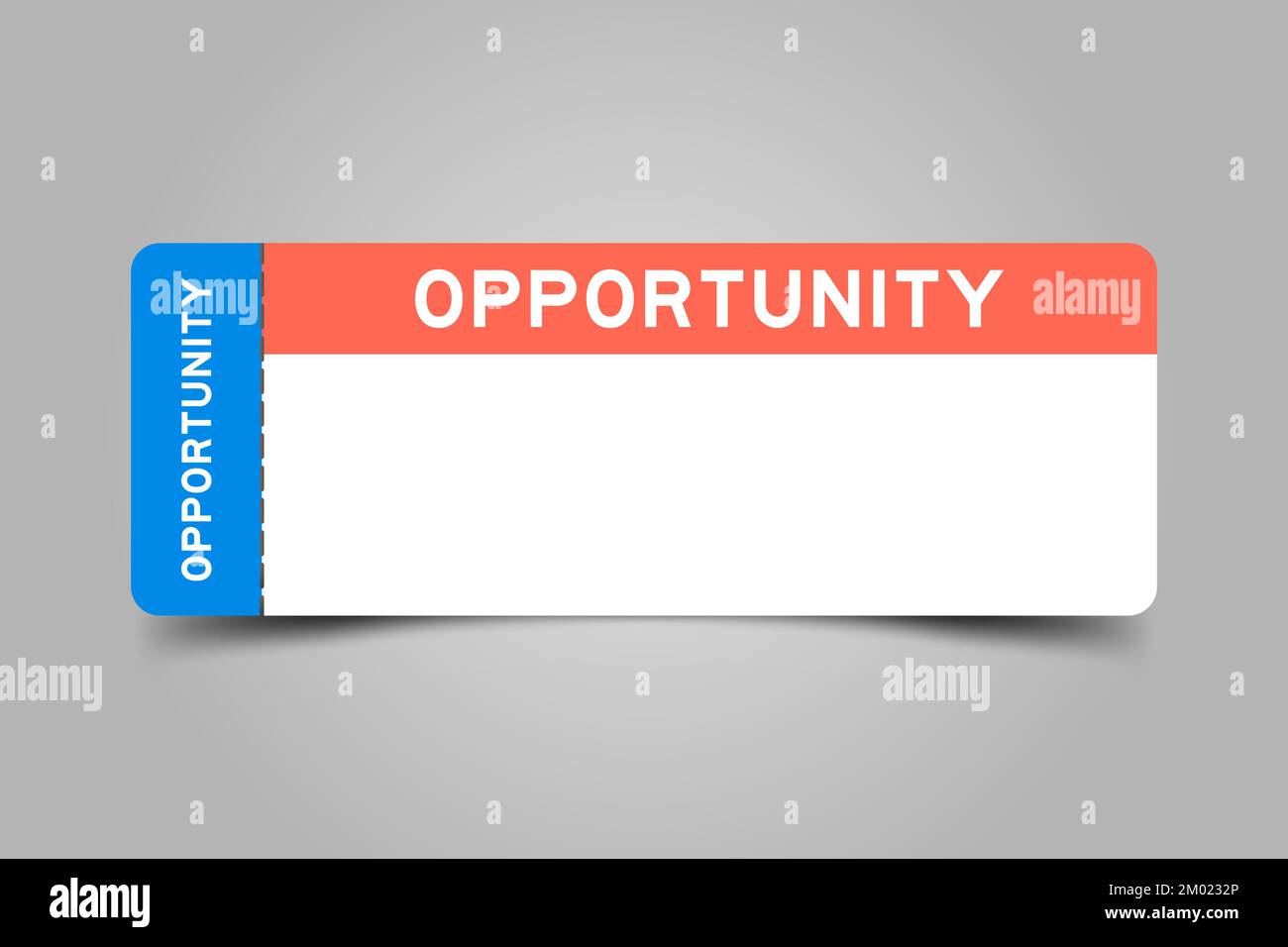 Blue and orange color ticket with word opportunity and white copy space ...