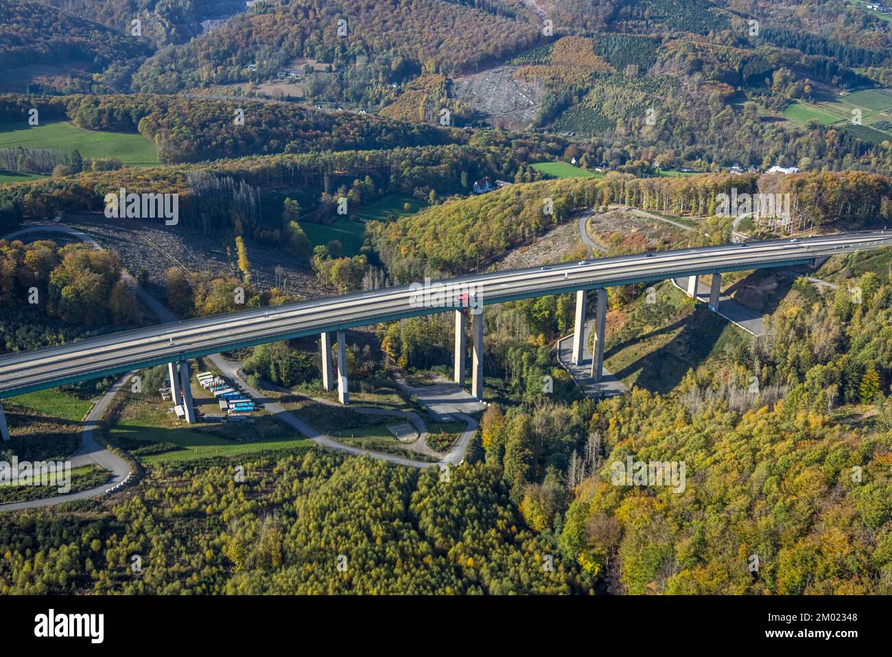 Aerial view, construction site bridge inspection valley bridge ...