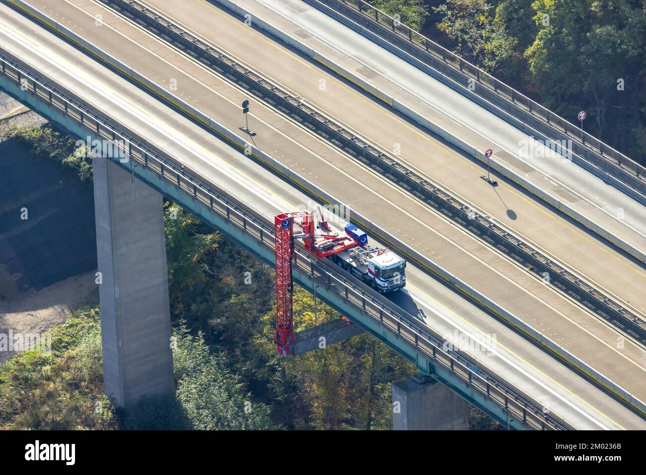 Aerial view, construction site bridge inspection valley bridge ...