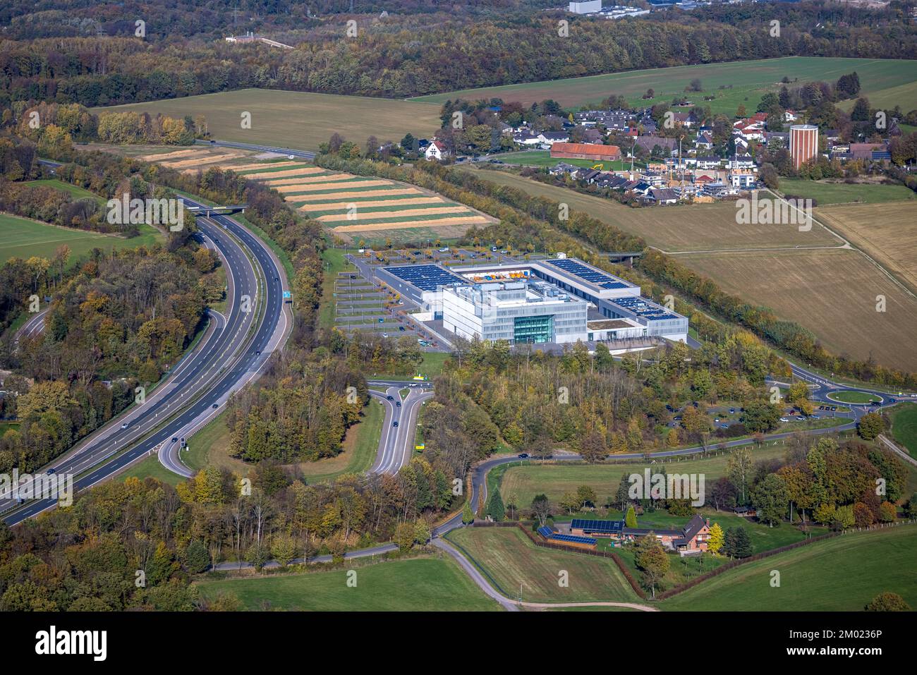 Aerial view, ENERVIE - Südwestfalen Energie und Wasser AG, solar roof ...