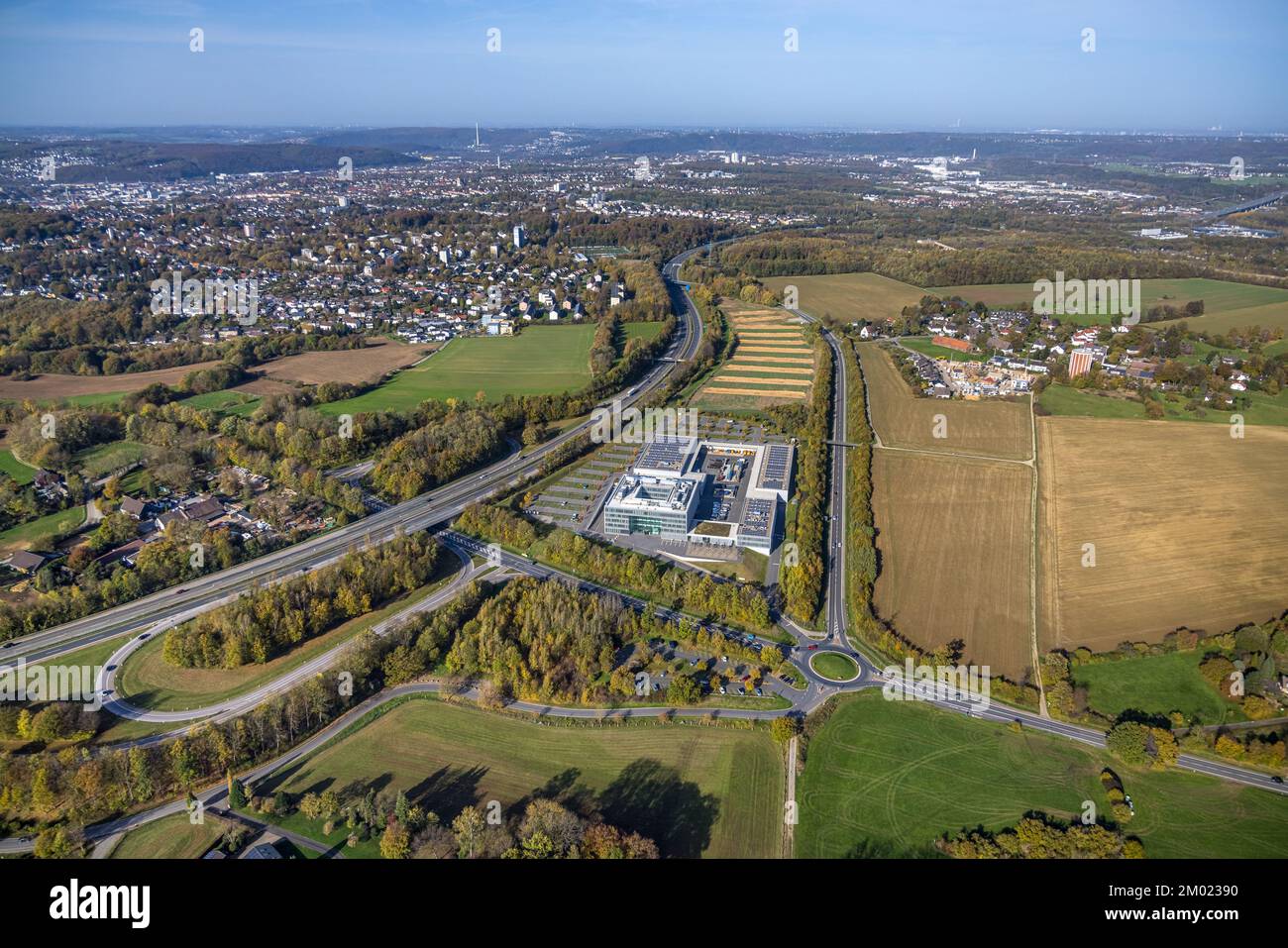 Aerial view, ENERVIE - Südwestfalen Energie und Wasser AG, solar roof ...