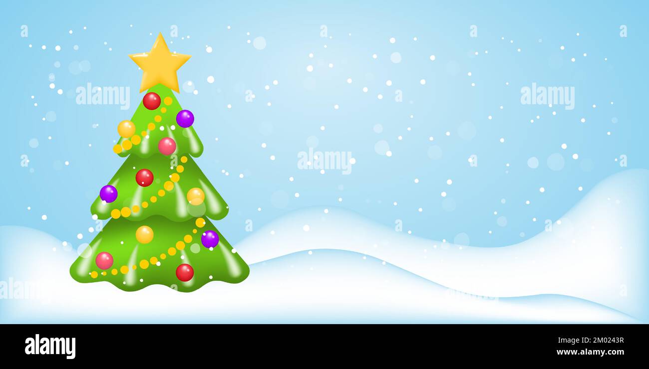 Christmas tree with snow. Festive winter background with a decorated ...